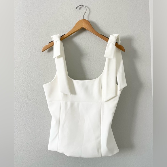Zara | Tops | Nwt Zara White Stretch Top With Bows On Shoulder M | Poshmark